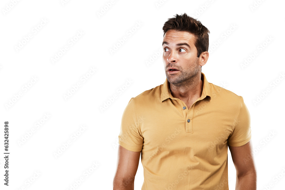 Face, scared and man with anxiety isolated on transparent png ...