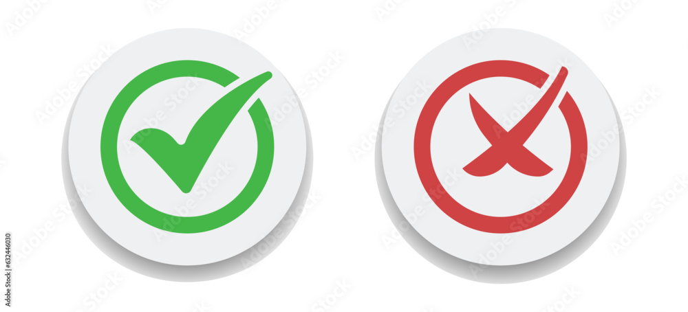 Check Mark Box Icon, Green Yes And Red No Sign, Tickmark Correct And Wrong Set Symbol, Check ...