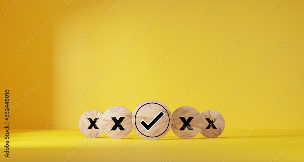 Checklist. Wooden label with tick mark icons for Task list ...