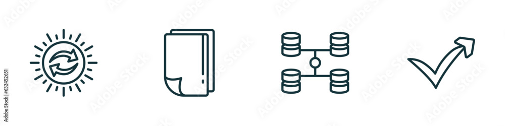 set of 4 linear icons from user interface concept. outline icons included solar recycle, white ...