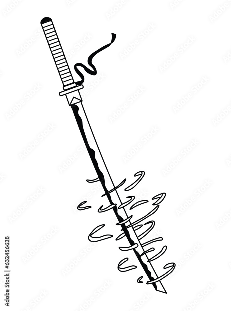 Katana sword Anime knife samurai Ronin Sword Japanese style tattoo flat ...