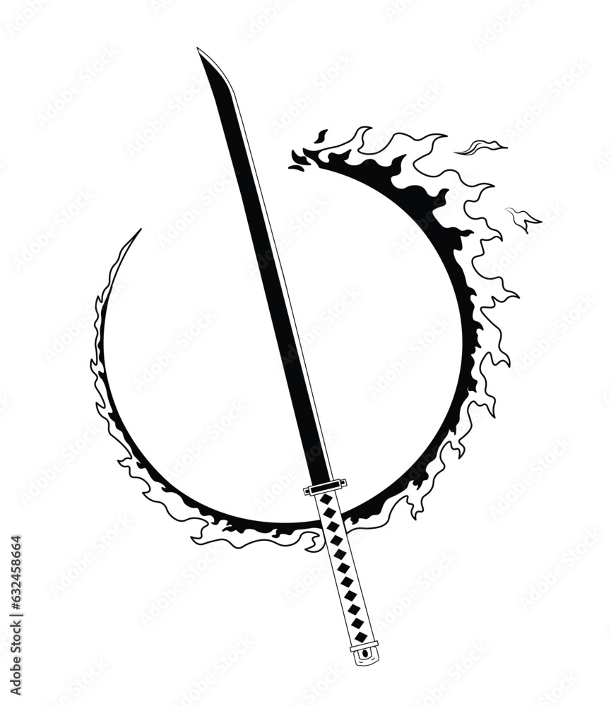 Fire Katana sword Anime knife samurai Ronin Sword Japanese style tattoo ...
