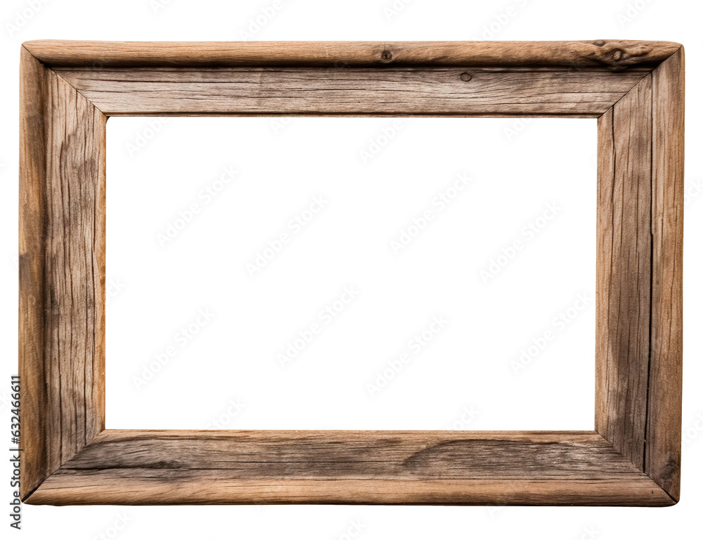 Old rustic wooden frame isolated on transparent or white background ...