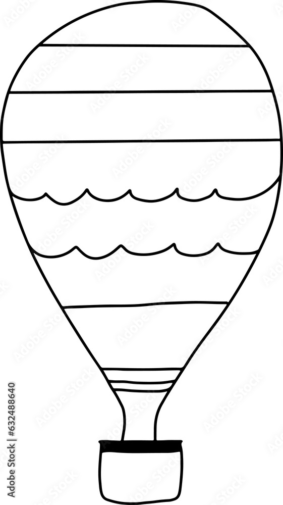 Hot air balloon doodle simple illustration. Line art coloring page ...