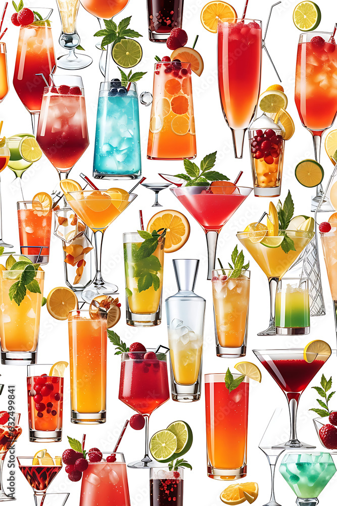 Alcohol Cocktail Mocktail. Many assorted different range types isolated ...