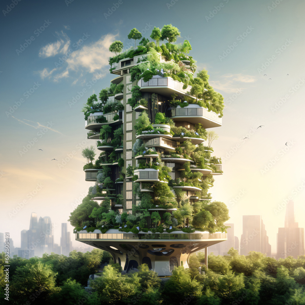 Sustainable green building in modern city. Green architecture. Eco ...
