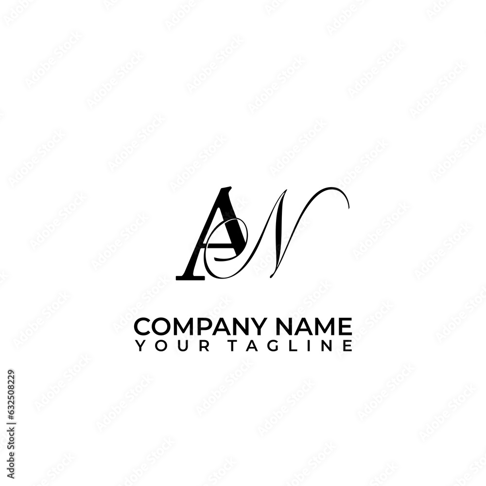 Letter AN initial vector logo with N cursive. Letter A and N logo ...