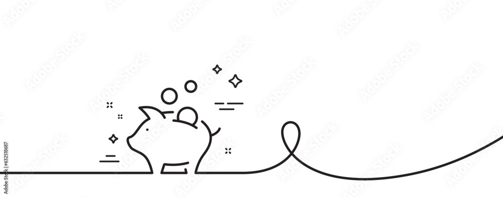 Piggy bank line icon. Continuous one line with curl. Coins money sign ...