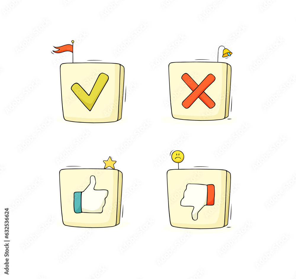 Icons of symbols of right and wrong, tick and cross marks. の Stock ベクター ...