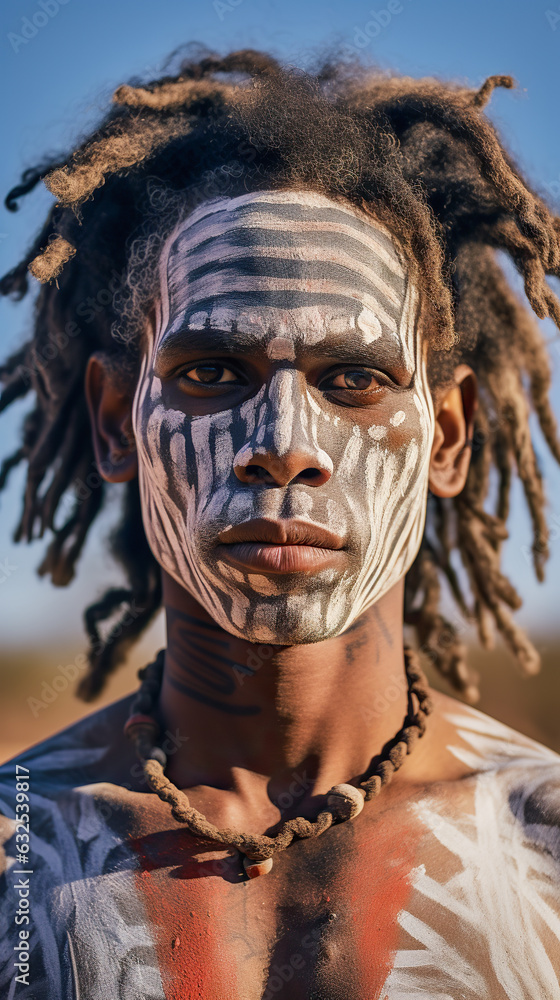 Portrait of young male from the Aboriginal culture in Australia. Man ...