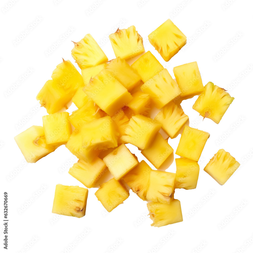 Pineapple chunks isolated on transparent background top view Stock ...