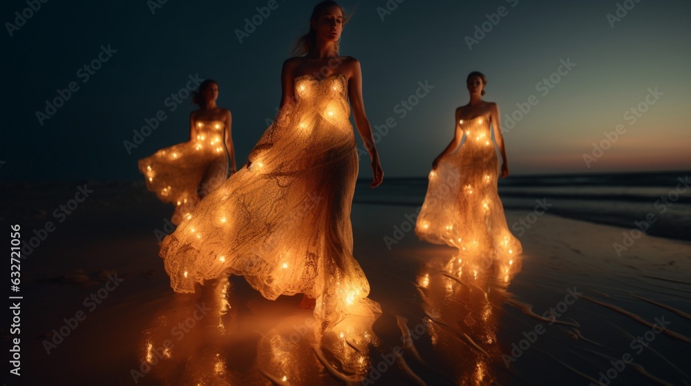 Girls wearing nightdress in the night beach wallpaper image AI ...