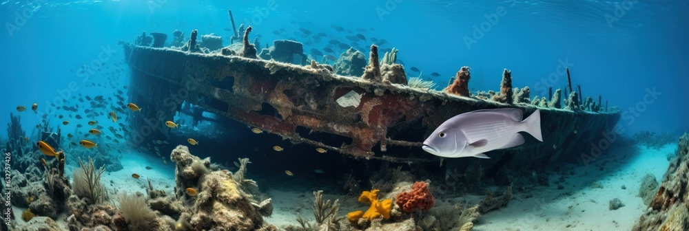 Huge Wreck of a Ship Destroyed located on the Floor of the Ocean. Stock ...