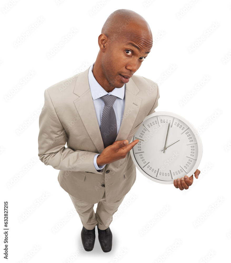 Business man, clock and portrait of time management with meeting ...