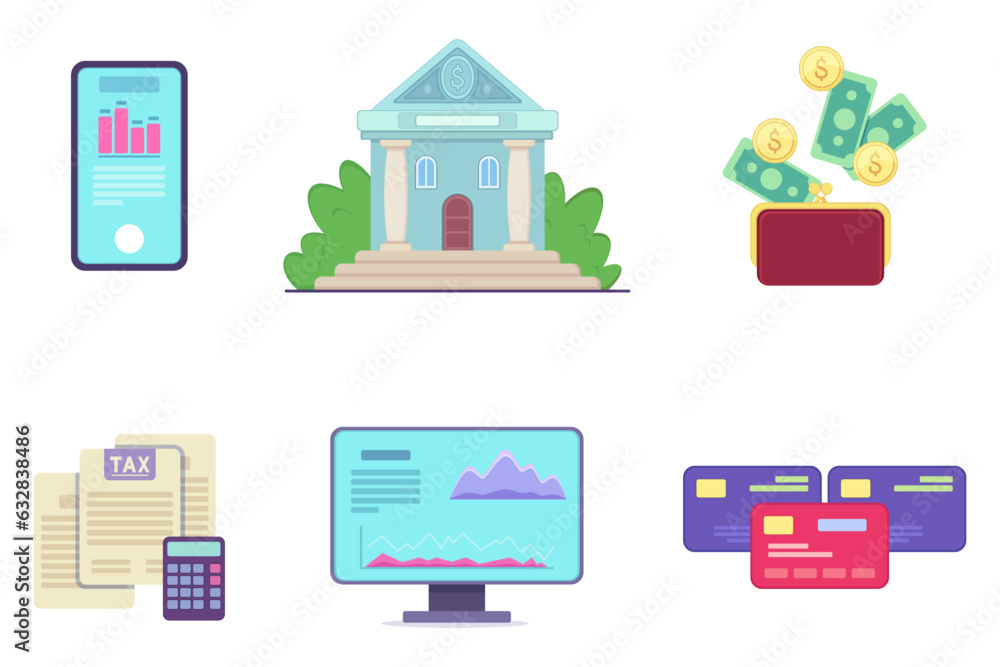 Vector de Stock Banking and taxation symbols vector illustrations set ...