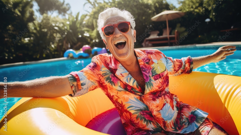 Photography of a pleased, man in his 70s that is wearing a bright ...