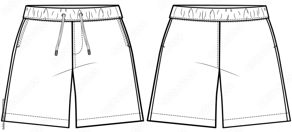 boys board shorts flat sketch vector illustration drawstring elastic ...