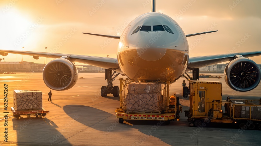 Cargo Plane Soaring Through Blue Skies with Containers Secured in Its ...