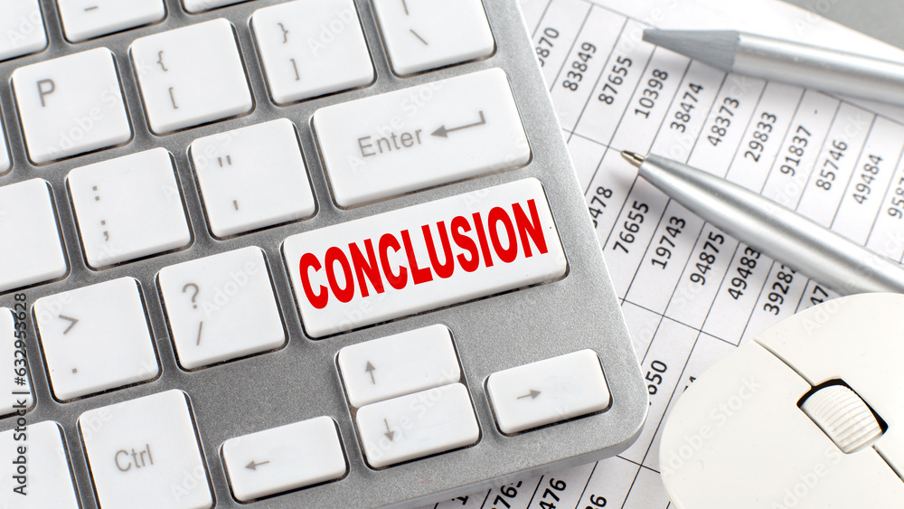 Foto CONCLUSION text on a keyboard wirh chart and pencil do Stock ...