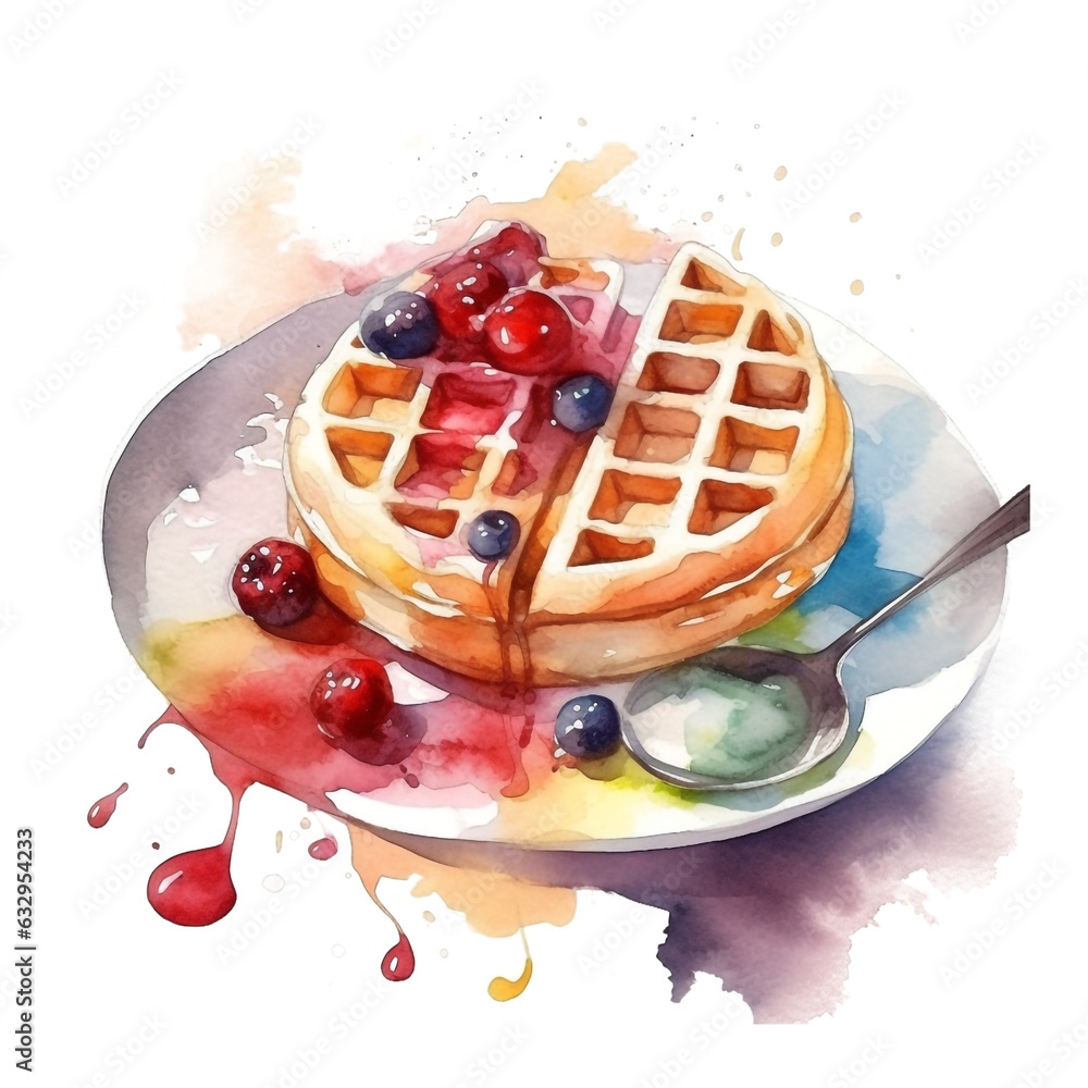 Illustration Stock Breakfast Clipart Watercolor Food Clipart Waffles ...