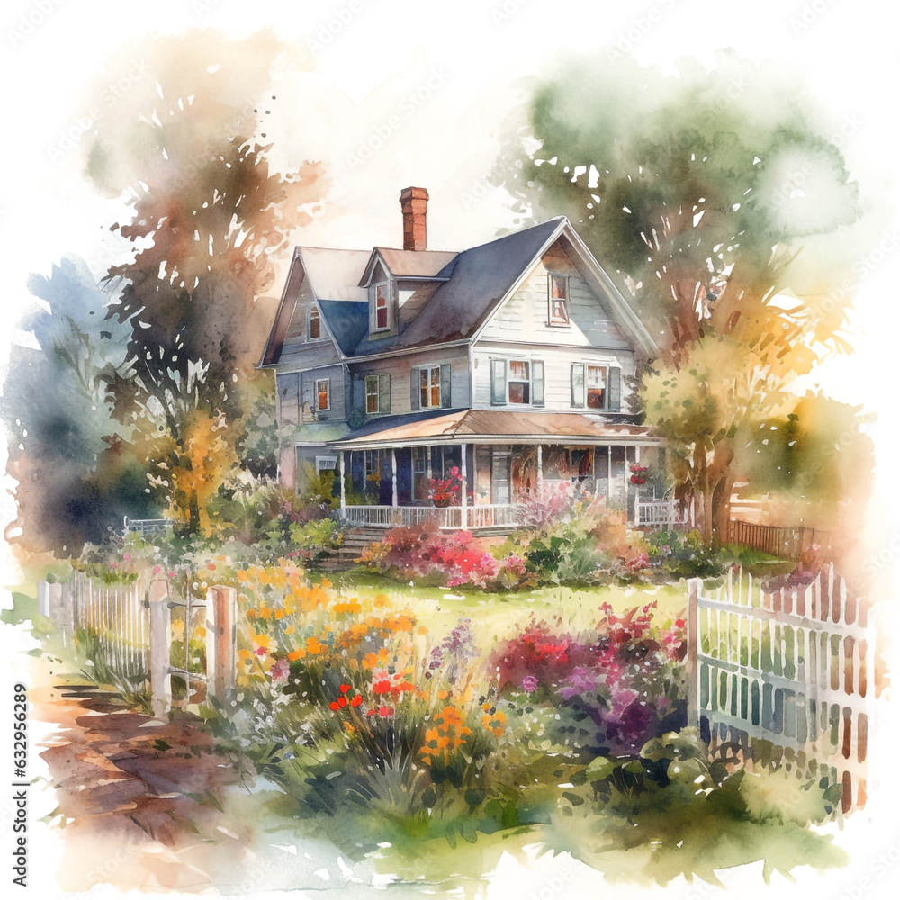 Illustration Stock Country Garden Farmhouse Watercolor Clipart ...