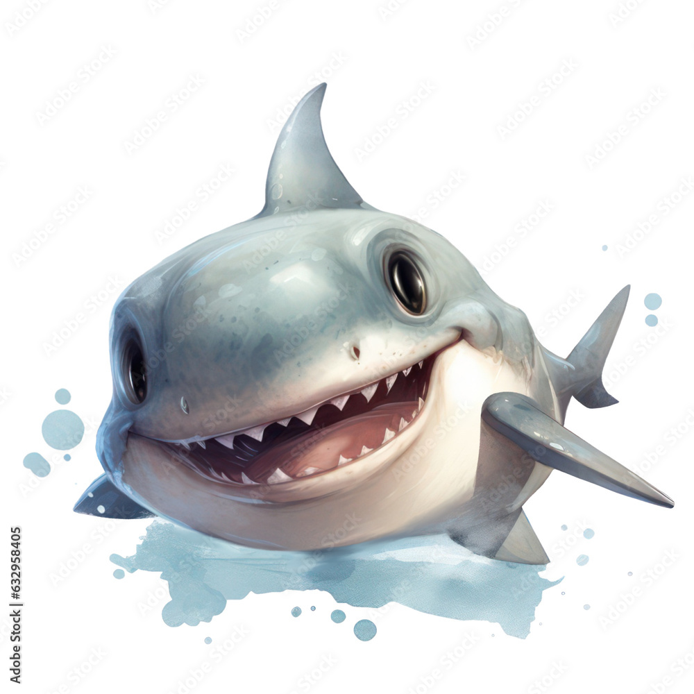 Cute baby shark cartoon illustration, funny underwater animal isolated ...