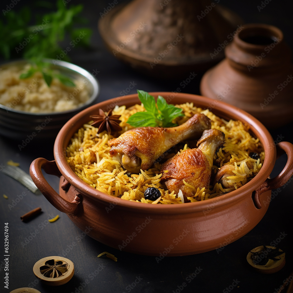 Dum chicken biriyani, close up image of Kerala-Thalassery biriyani ...