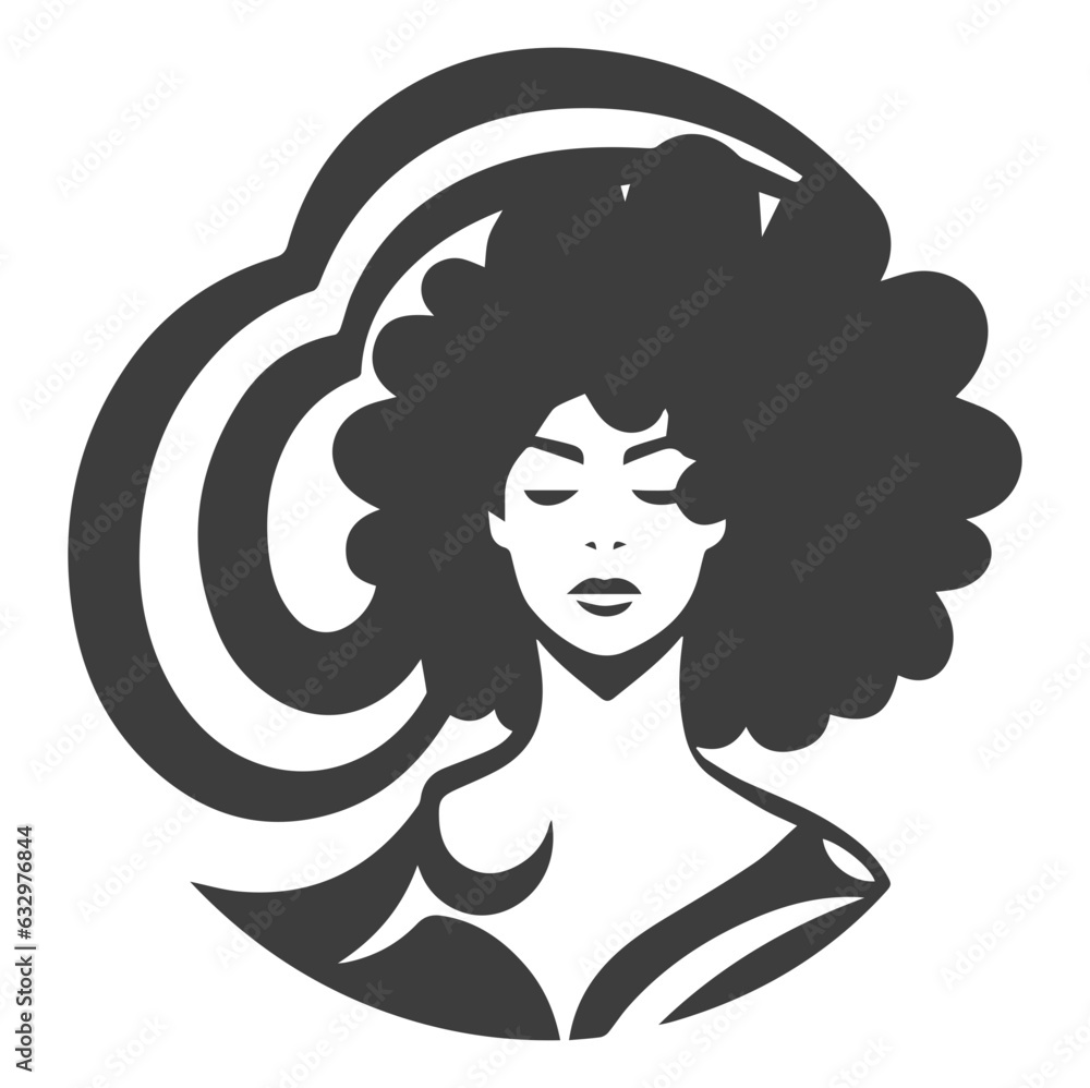 African pretty woman with afro and bun hairstyle Portrait. Silhouette ...