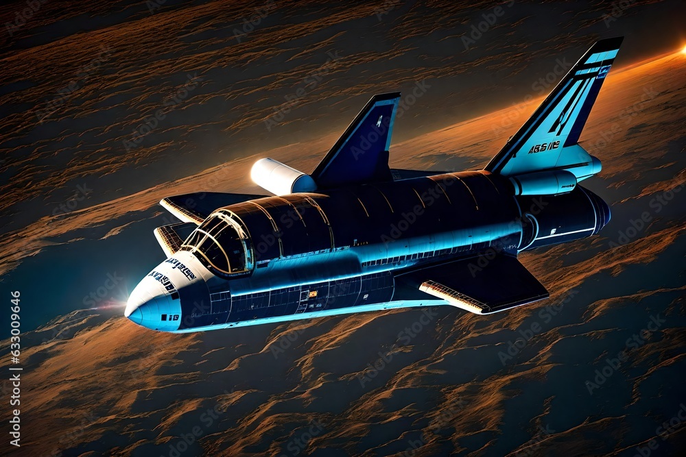 Stock-Foto „A majestic space shuttle gracefully soars through the ...