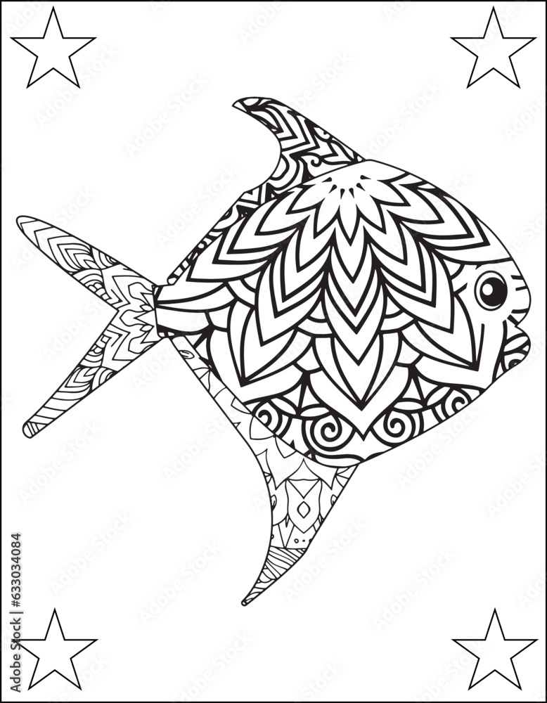 Ocean Animals Mandala Coloring Pages. Adult antistress coloring page ...