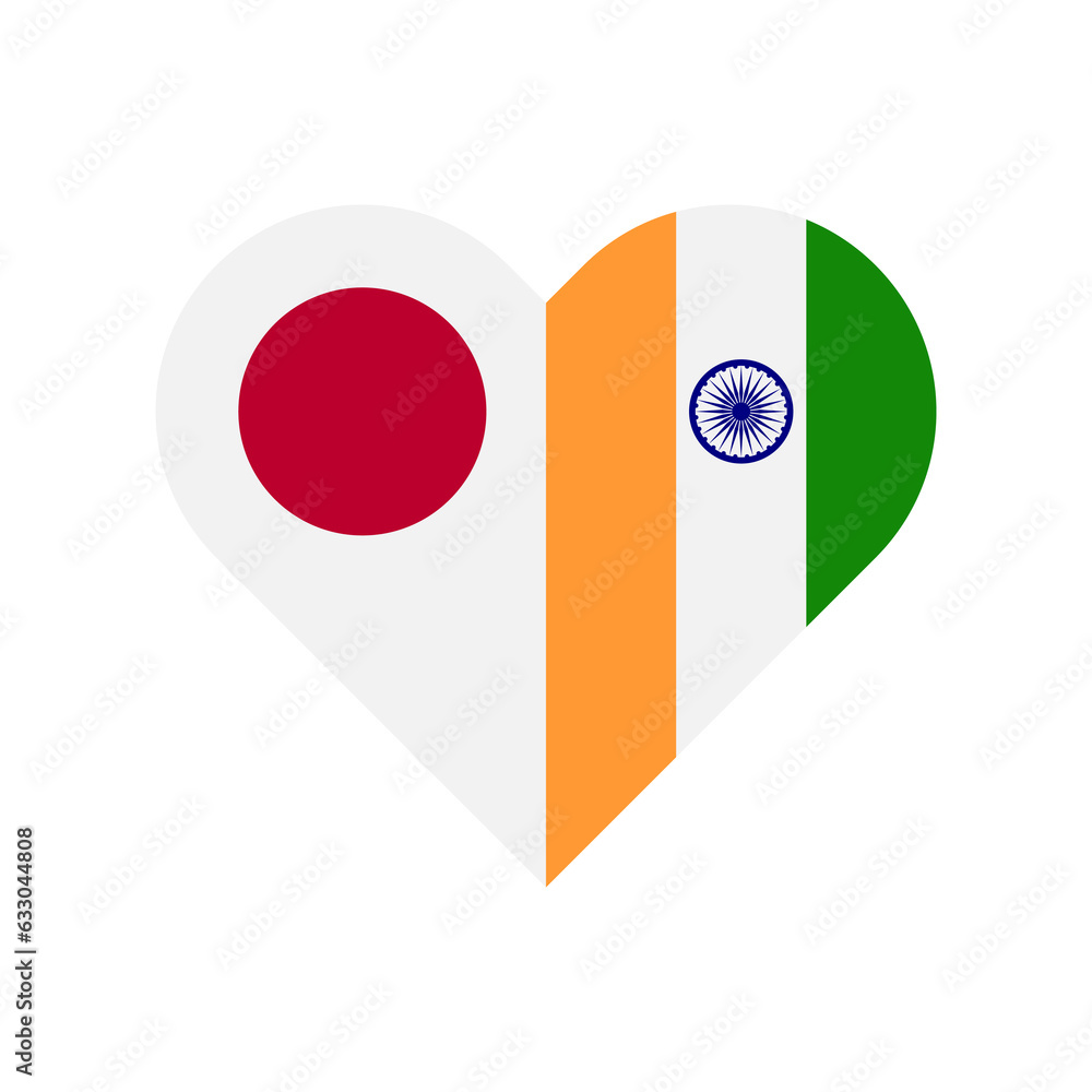 unity concept. heart shape icon of japan and india flags. vector ...