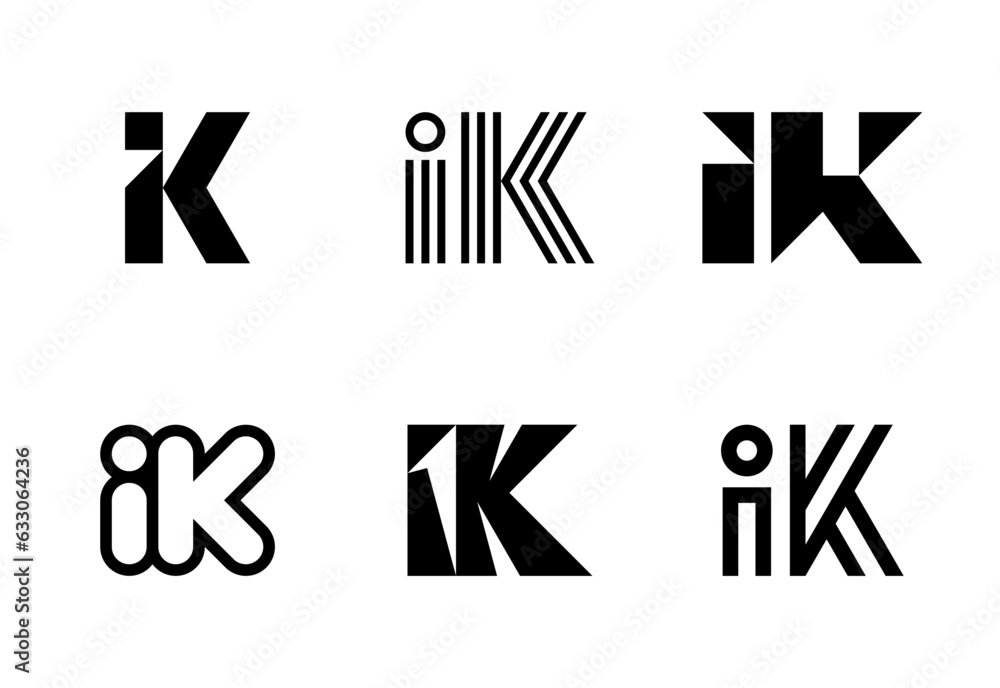 Set of letter IK logos. Abstract logos collection with letters ...