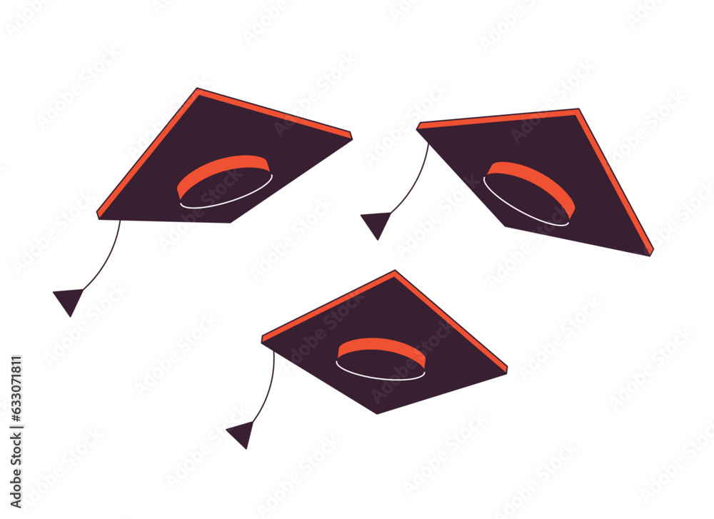 Square academic caps flat line color isolated vector object. Graduation ...