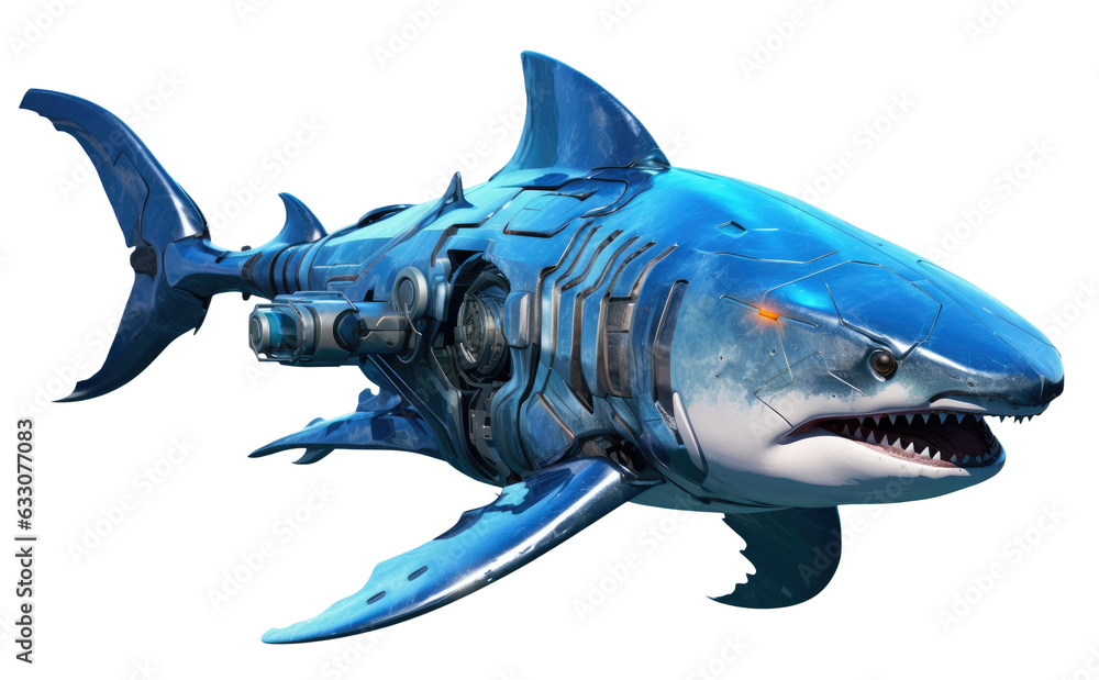 Robotic shark png, mechanical cyber sea life isolated on transparent ...
