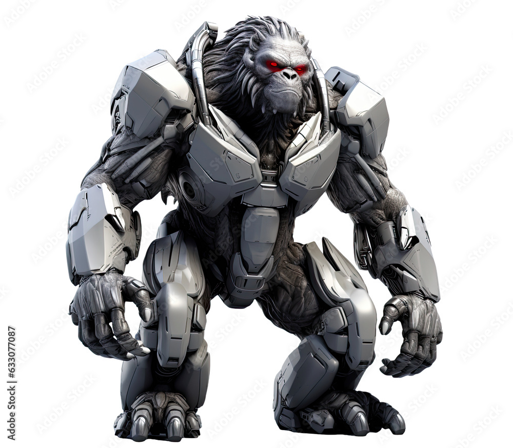 Robotic gorilla png, mechanical cyber ape isolated on transparent ...