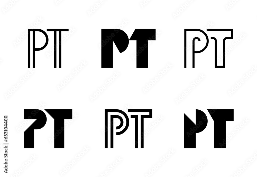 Set of letter PT logos. Abstract logos collection with letters ...
