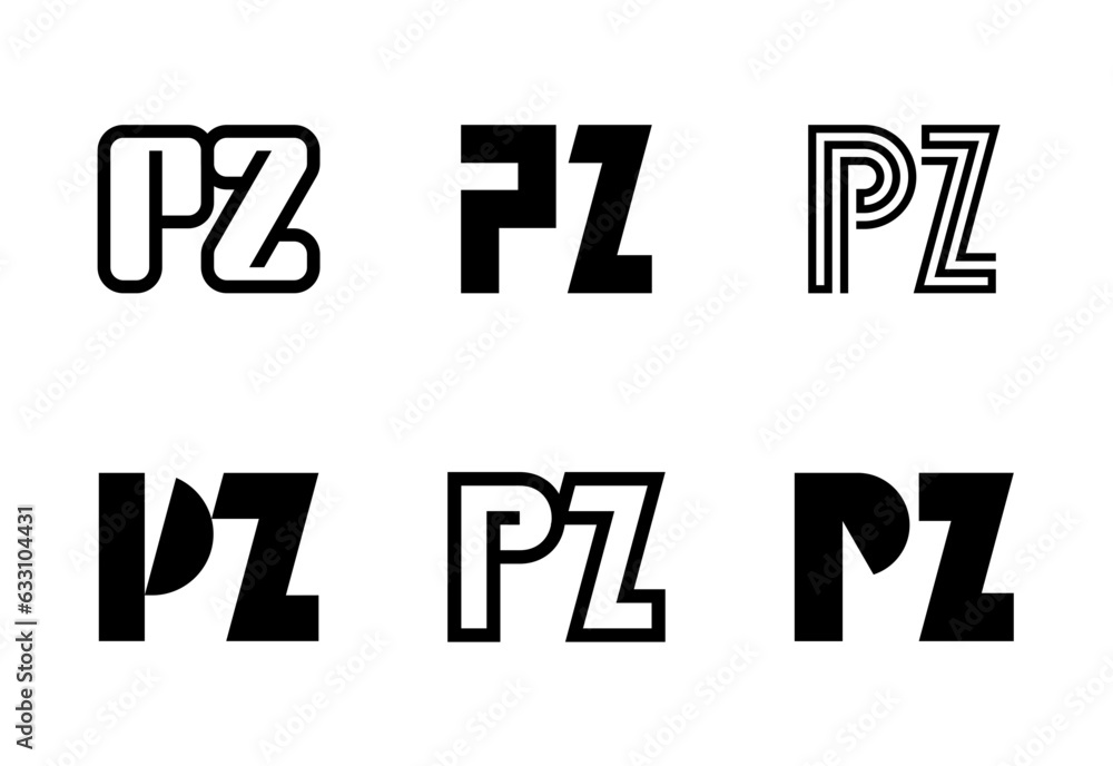 Set of letter PZ logos. Abstract logos collection with letters ...