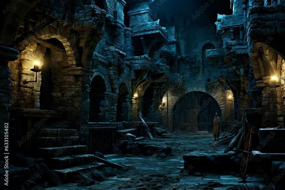 dark stone dungeon of a medieval castle Stock Illustration | Adobe Stock