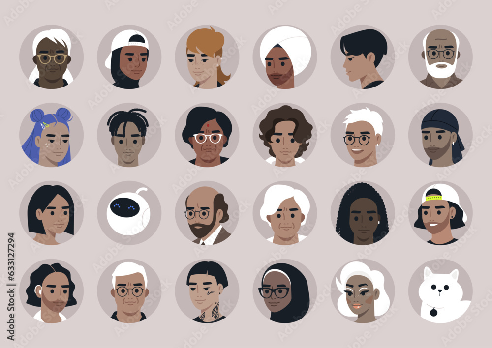 A collection of diverse avatars, embodying a range of ages, ethnic ...