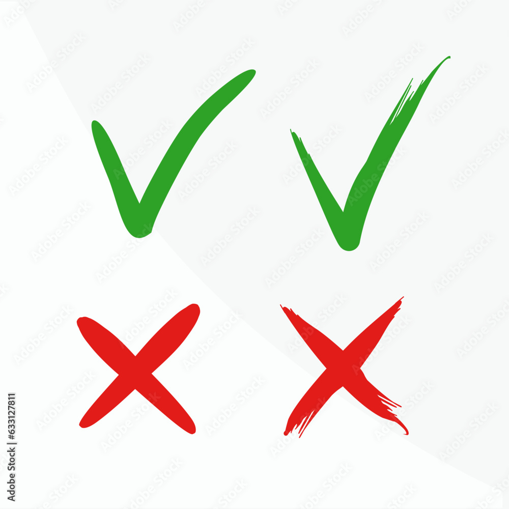 Check mark icon button box frame. Symbols yes or no icons. Green and ...
