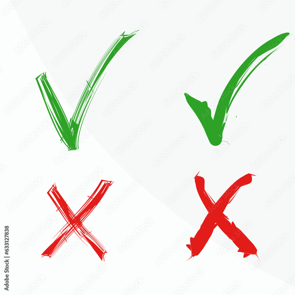 Check mark icon button box frame. Symbols yes or no icons. Green and ...