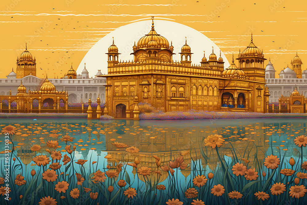 A beautiful illustration of the golden temple. Decorative illustration ...