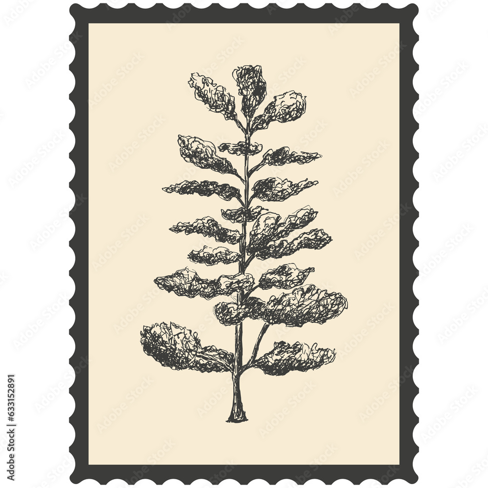 Postage stamp with trees. Stock Illustration | Adobe Stock