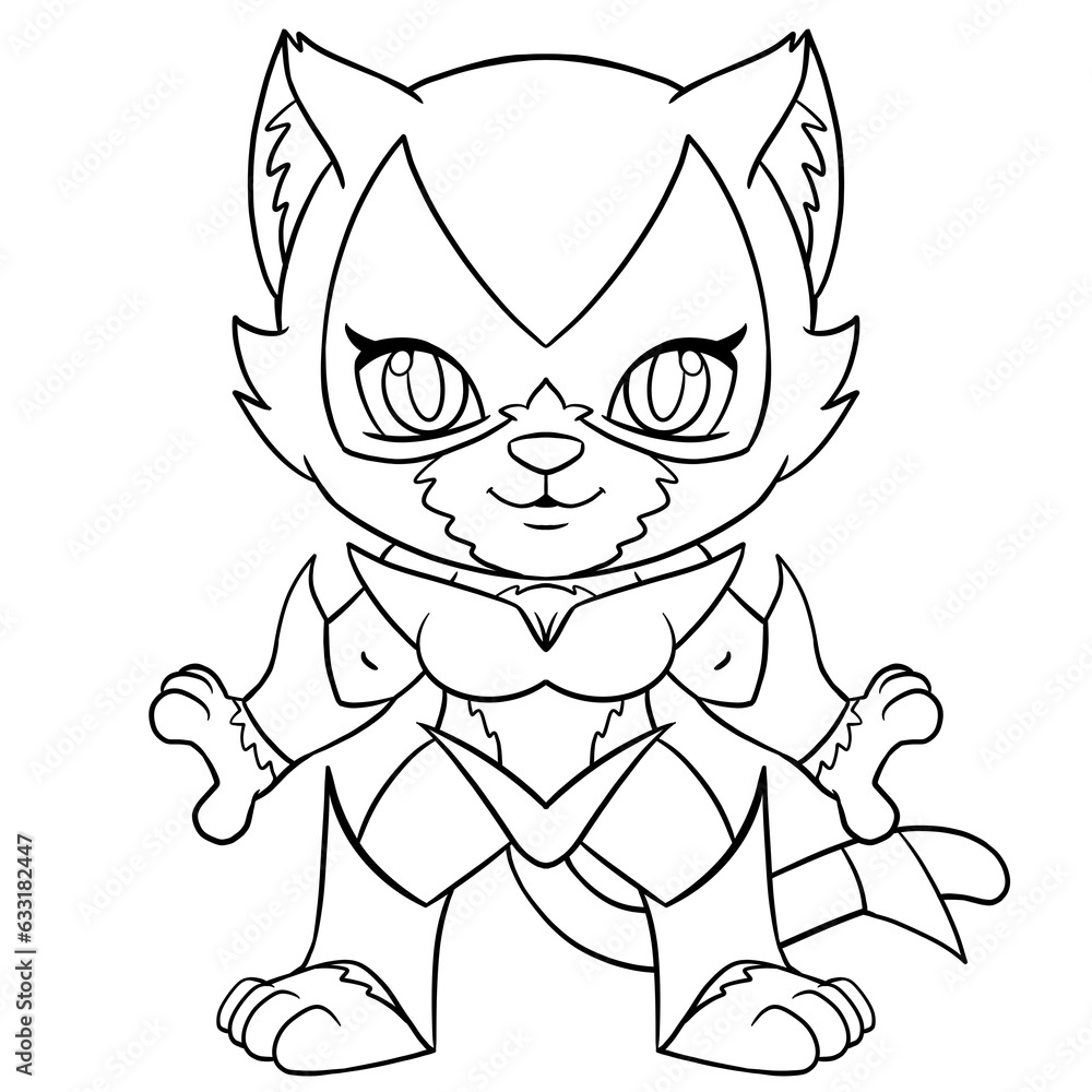 Cat character coloring page for children and adults. Hand drawing ...
