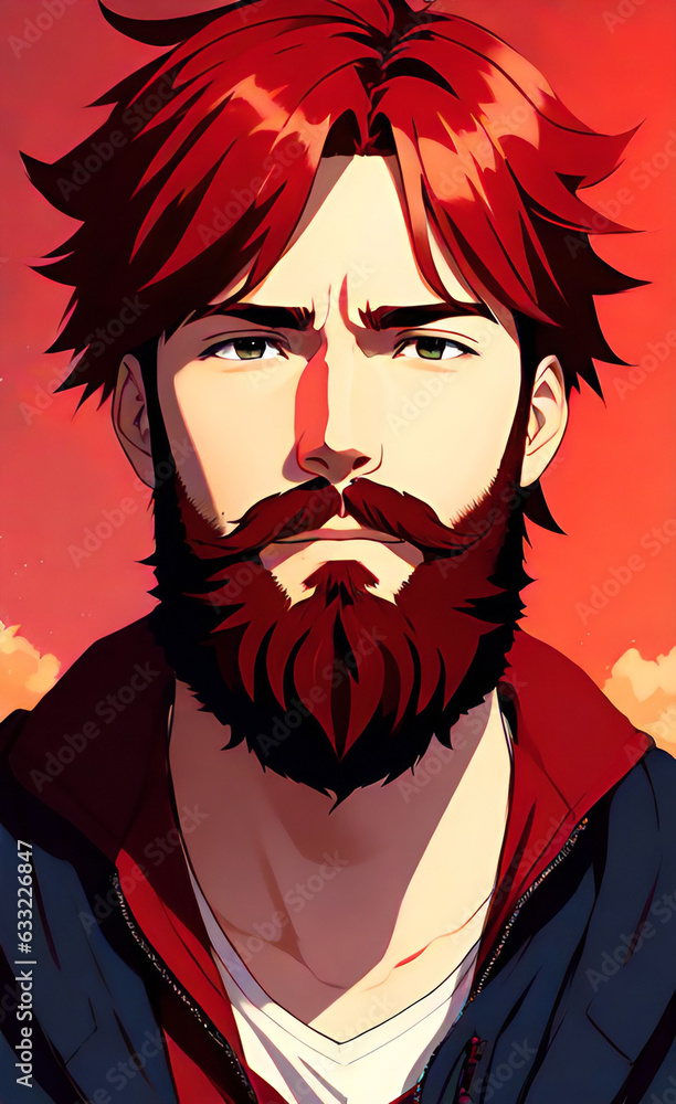 Ilustración de Stock Anime male man with red hair and beard. Red hair ...