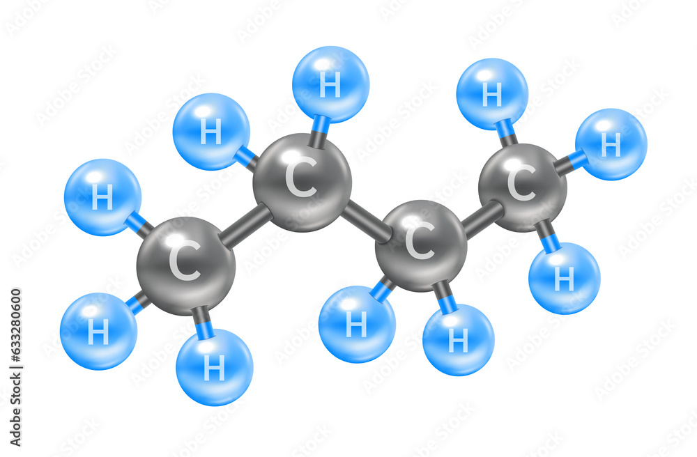 Butane gas molecule models and Physical chemical formulas. Natural gas ...