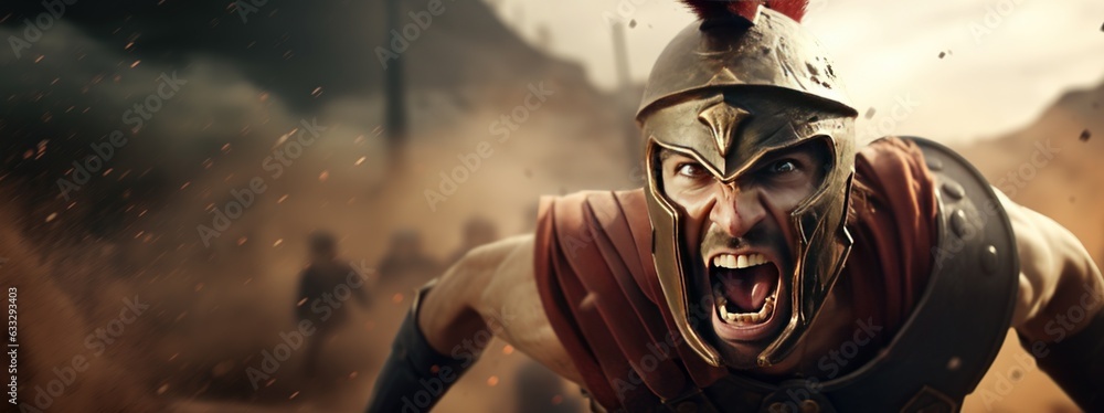 Generative AI, Realistic illustration of a fierce gladiator attacking ...