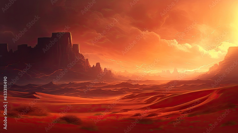 Blazing and scorching desert heat as it envelops the vast landscape ...