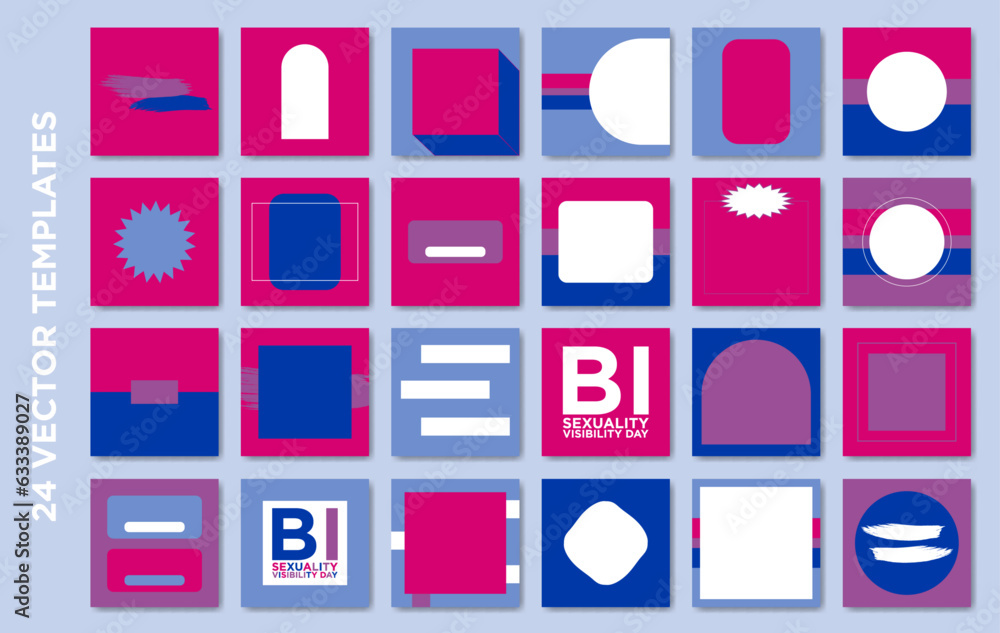 24 Vector Template Bundle in Bisexual Pride Flag Colors and theme. Bi ...