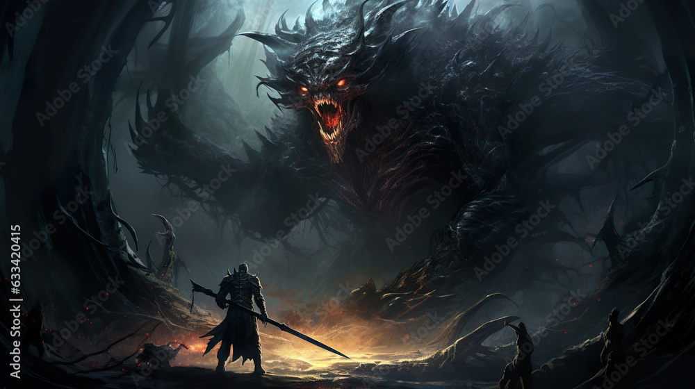 DnD Battlemap Skeletal behemoth cast in shadow, towering figure. Stock ...